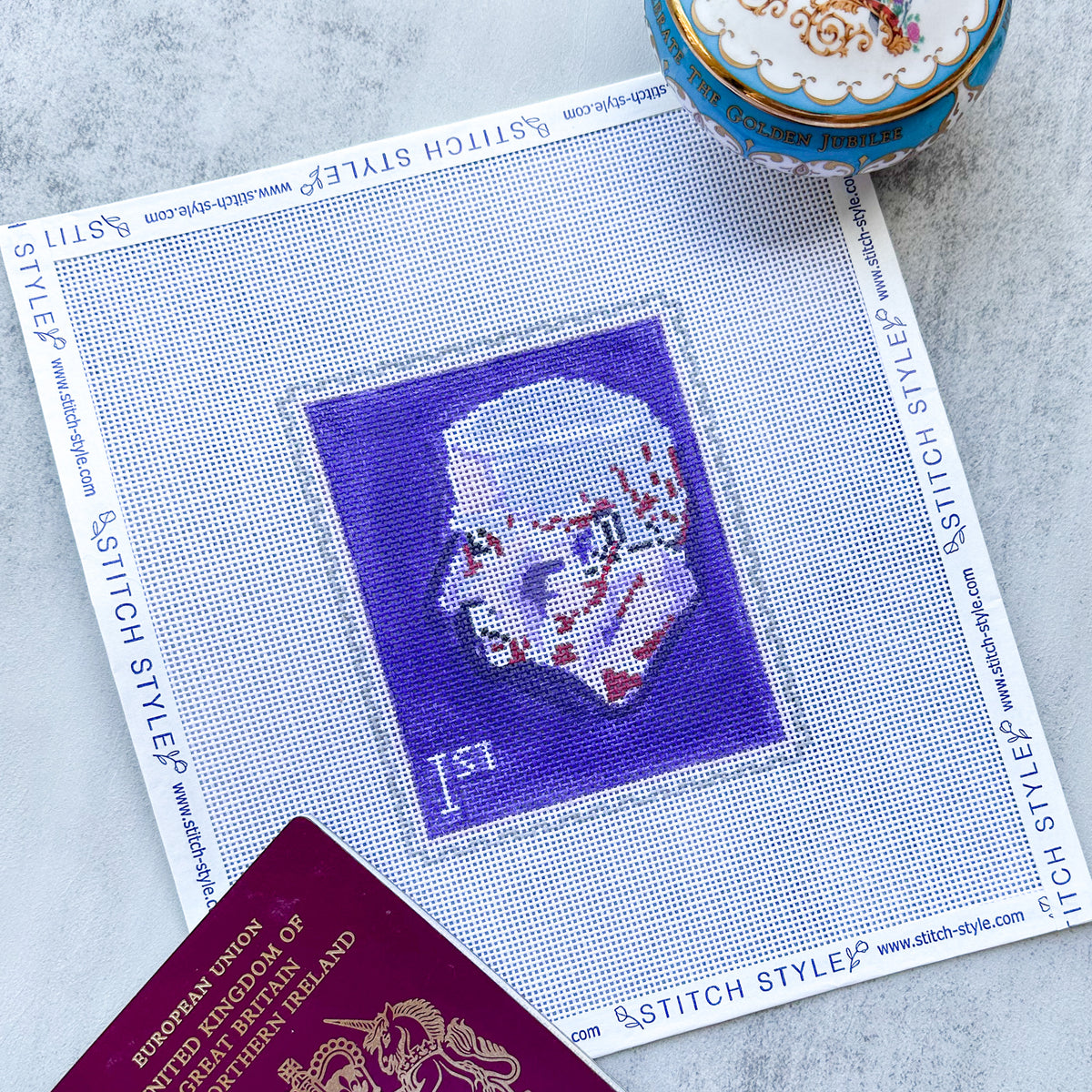 King Charles Stamp Needlepoint Canvas – Stitch Style Needlepoint