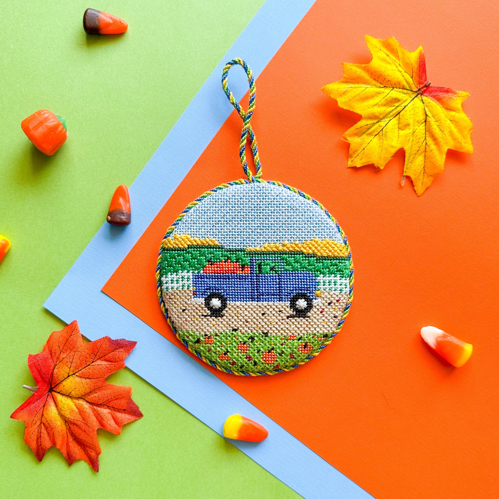 Fall Pumpkin Truck Needlepoint Canvas – Stitch Style Needlepoint