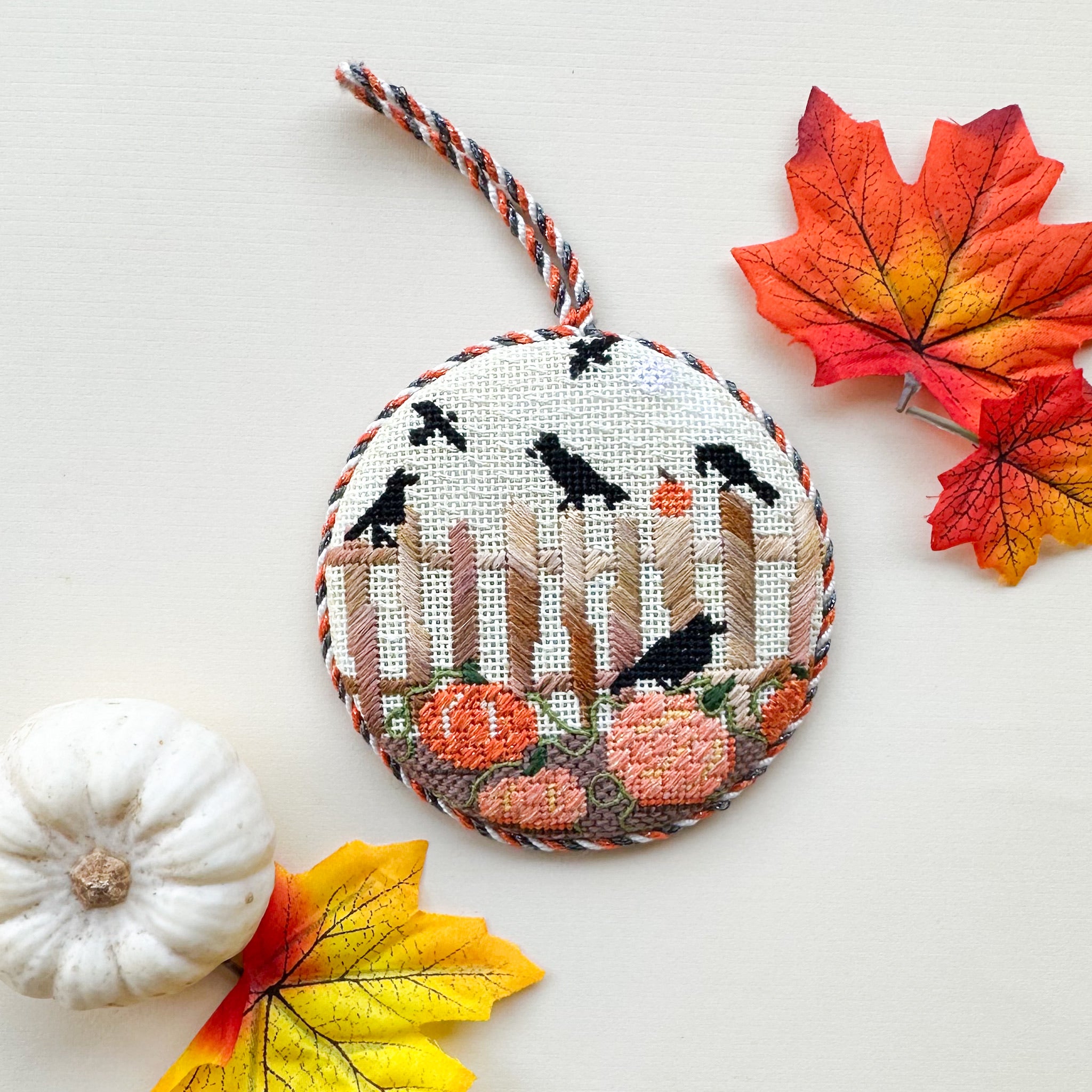 Halloween- Crows on Fence – Stitch Style Needlepoint