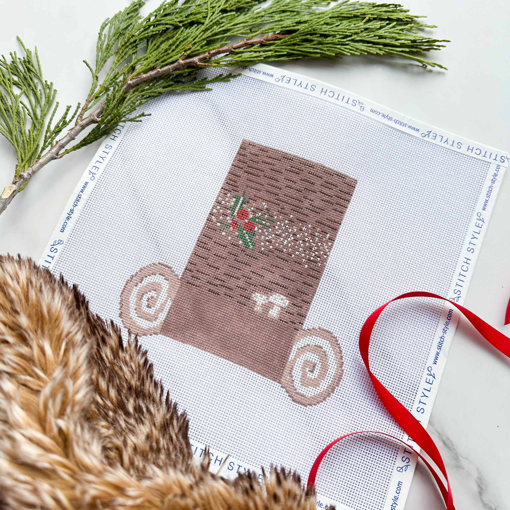 3D Buche de Noel Needlepoint Canvas | Stitch Style Needlepoint