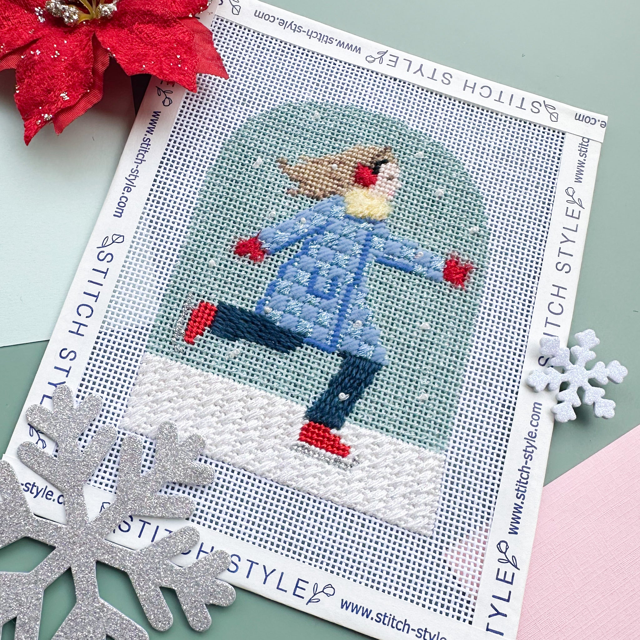 Winter Village- Girl Ice Skating | Stitch Style Needlepoint