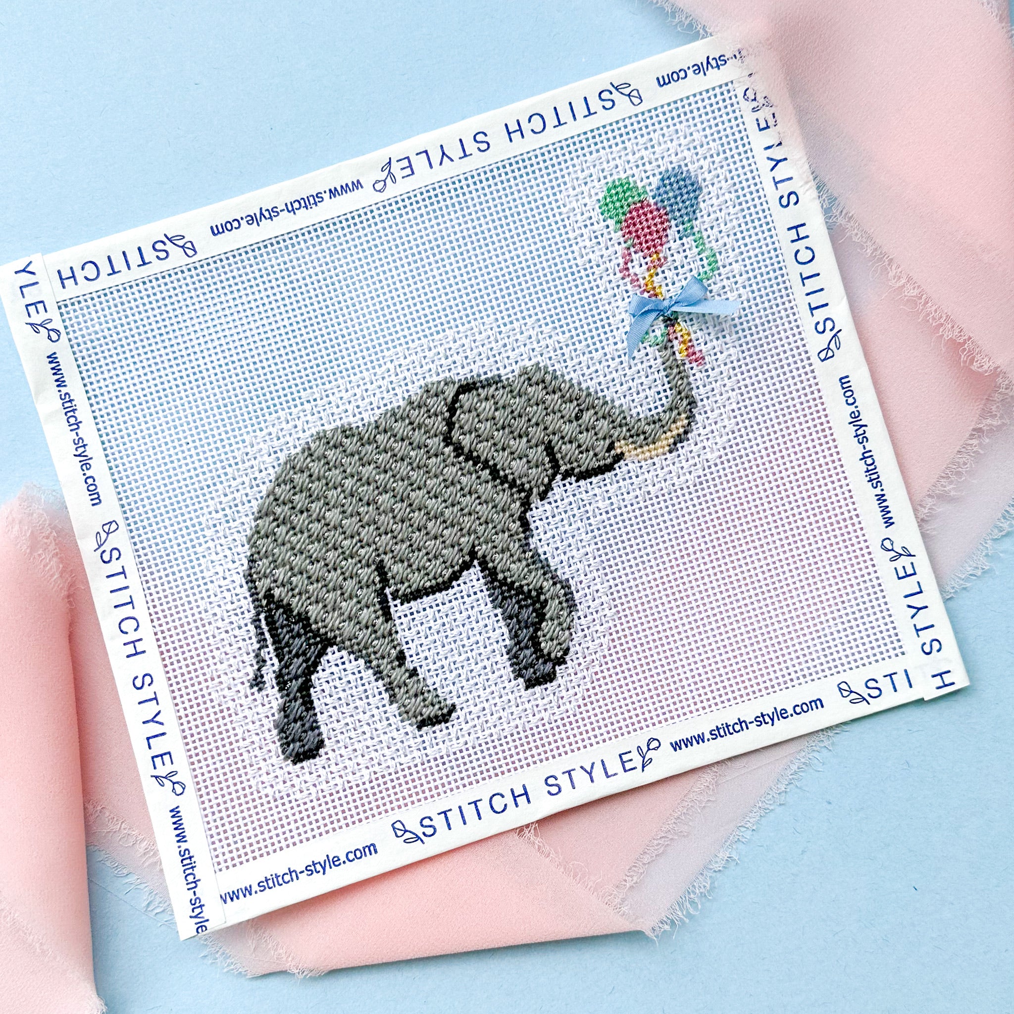 Baby Elephant with Balloons Needlepoint Canvas – Stitch Style Needlepoint