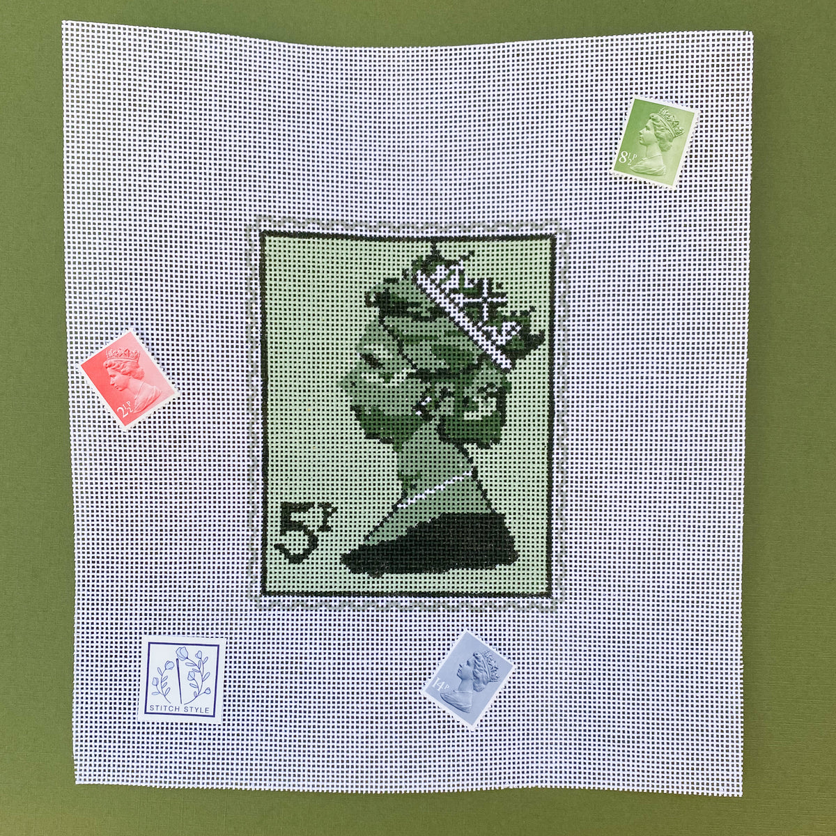 Queen Elizabeth Stamp Needlepoint Canvas – Stitch Style Needlepoint